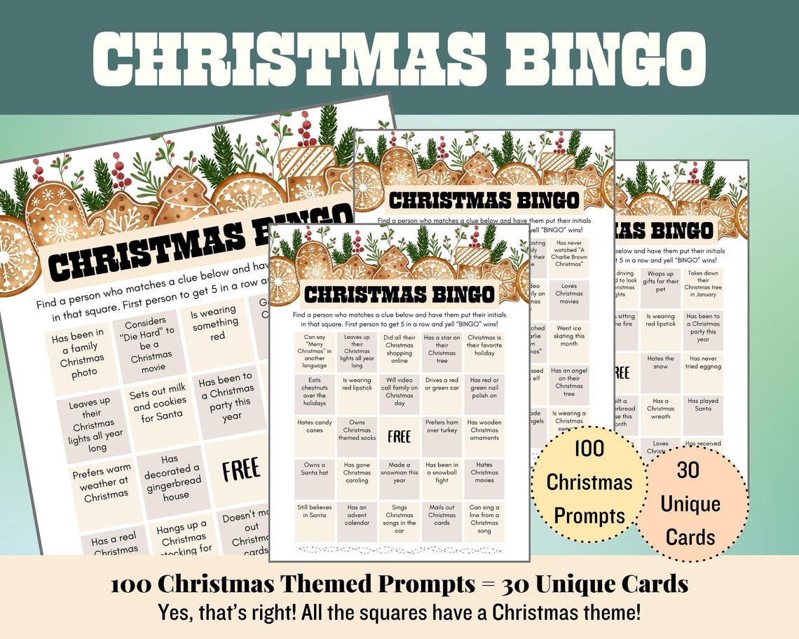 Printable Christmas Bingo With 30 Unique Cards, Find the Guest Bingo ...