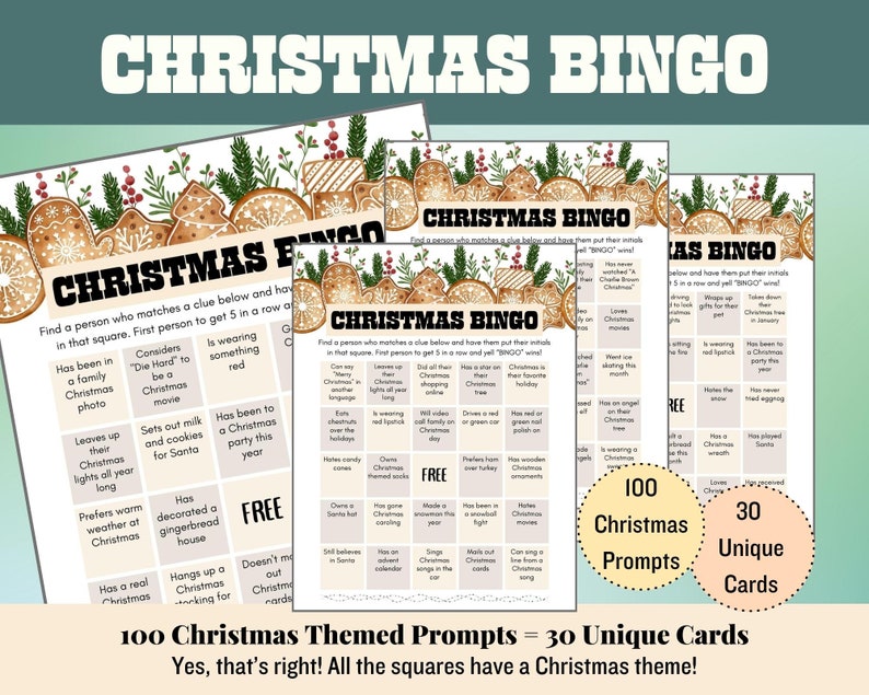 Printable Christmas Bingo With 30 Unique Cards, Find the Guest Bingo ...