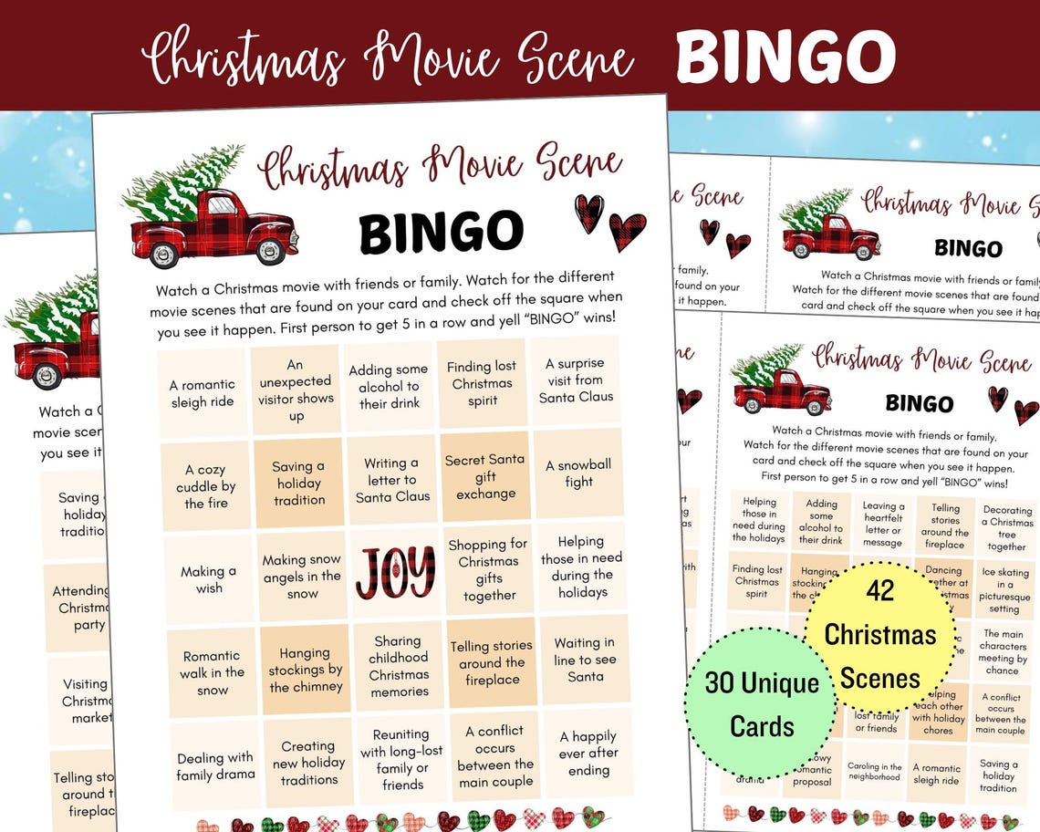 Christmas Movie Scene Bingo, 30 Unique Holiday Bingo Cards, Fun ...