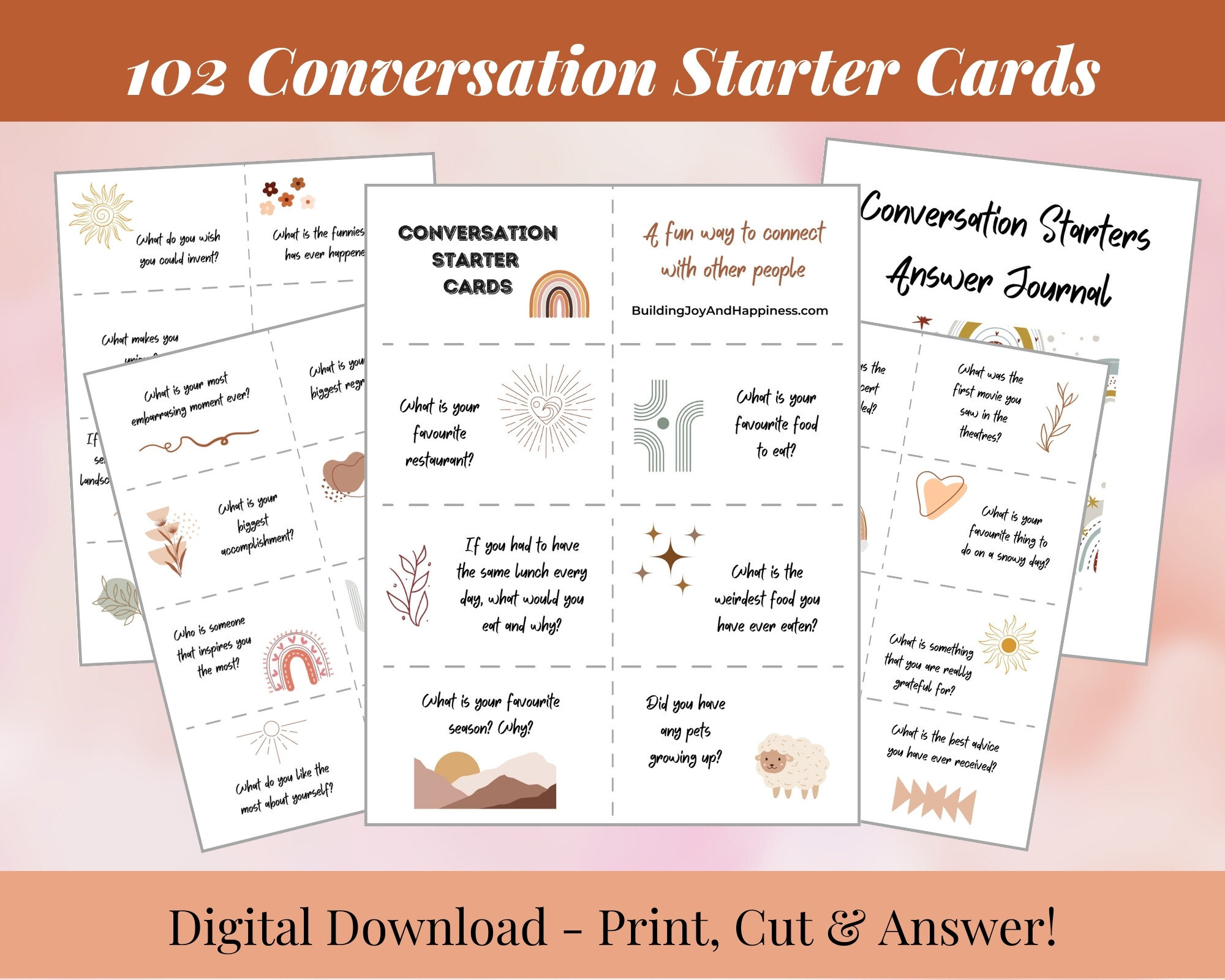 102 Conversation Cards in a Boho Design, Ice Breaker Games, Team ...