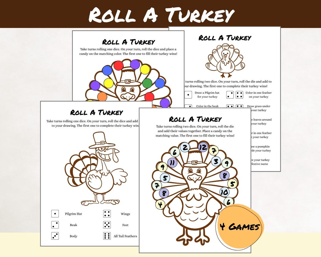 Printable Roll A Turkey Game, Thanksgiving Classroom Games ...