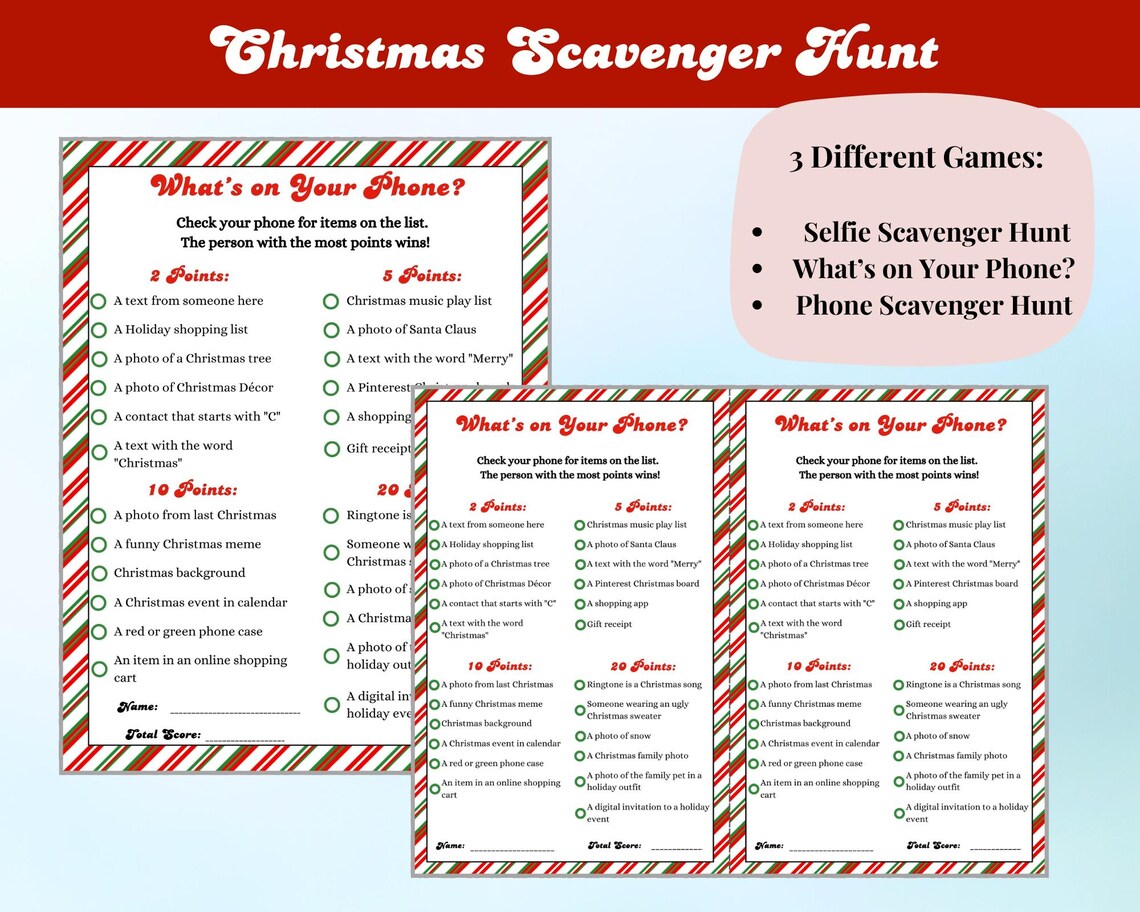Christmas Scavenger Hunt, Adult Scavenger Hunt Games, What's on Your ...