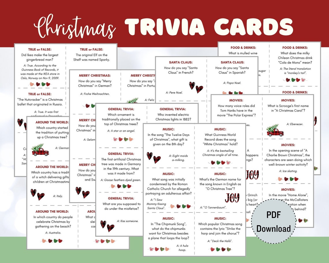 Christmas Trivia Cards for Christmas Party Games, Family Reunion Games ...