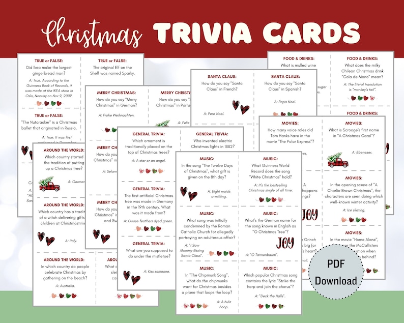 Christmas Trivia Cards for Christmas Party Games, Family Reunion Games ...