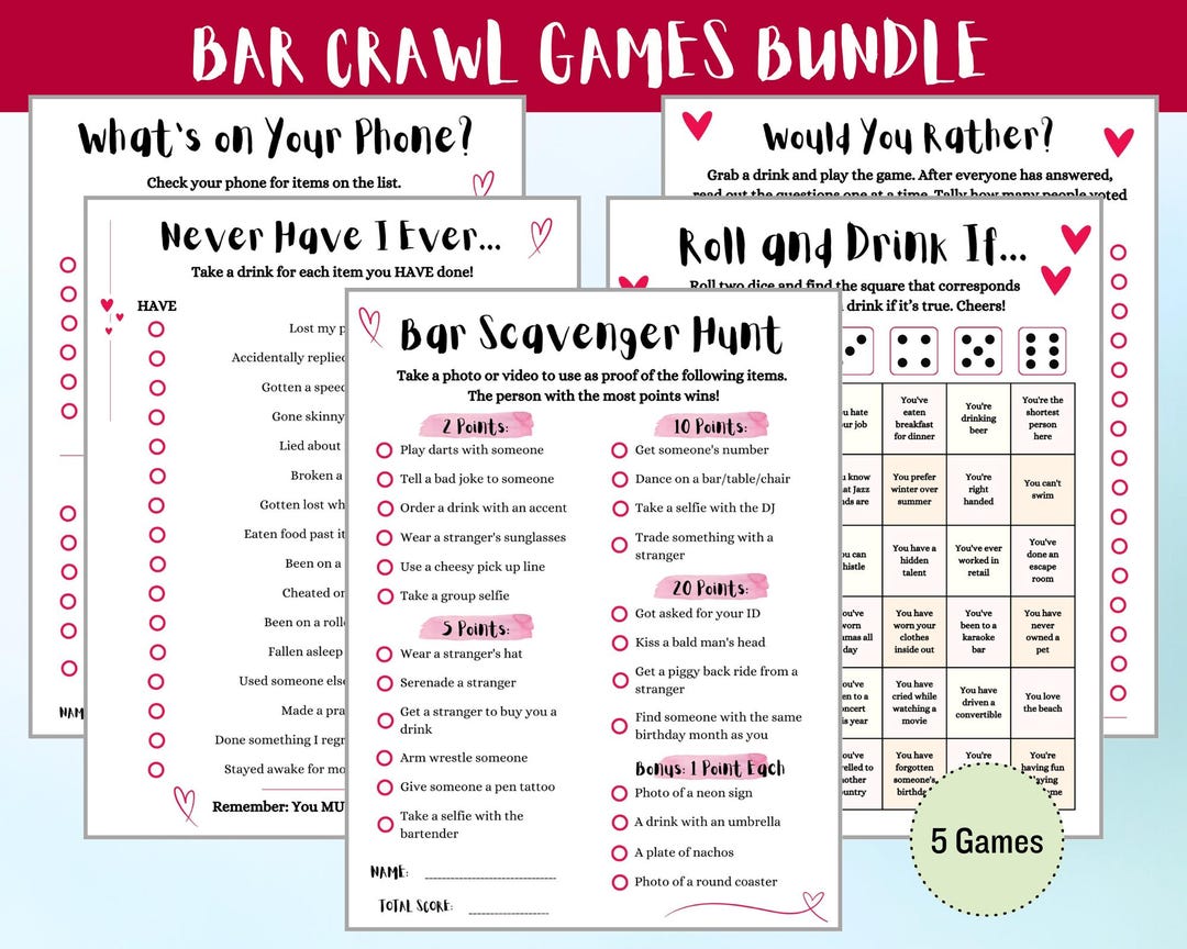 Ultimate Bar Crawl Games Bundle, 5 Bar Hopping Games Including Bar ...