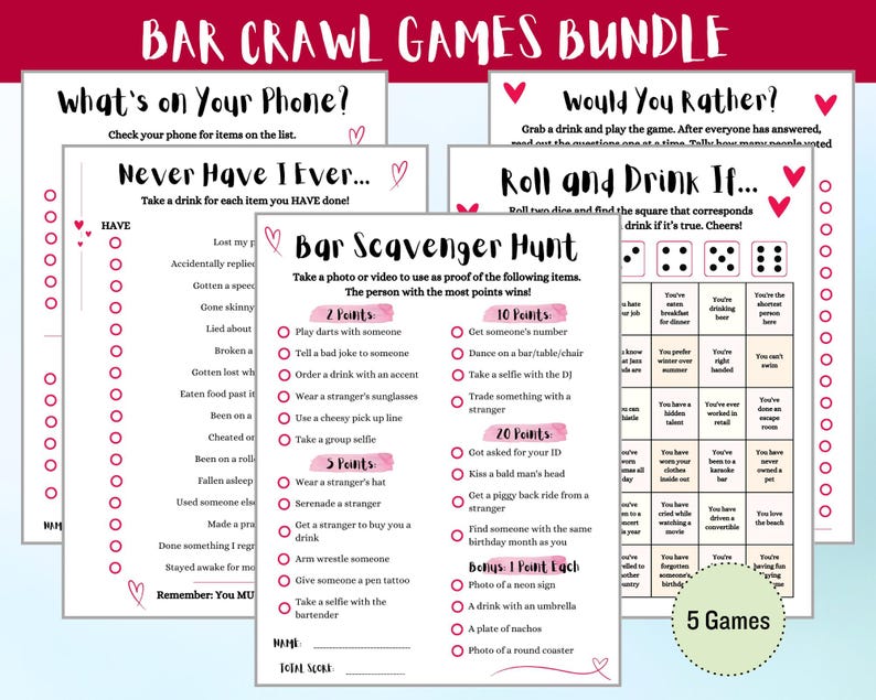Ultimate Bar Crawl Games Bundle, 5 Bar Hopping Games Including Bar ...