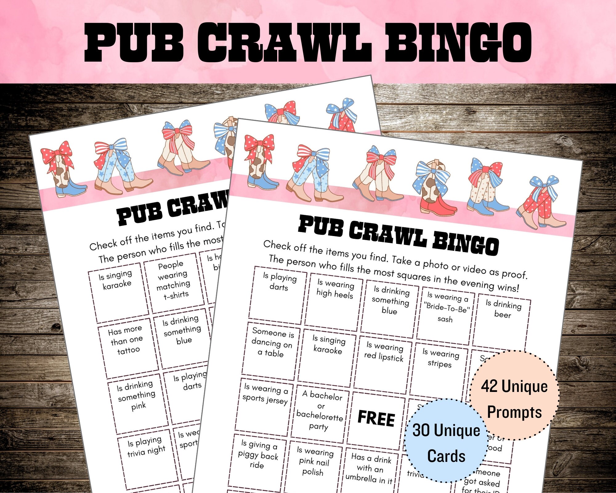 Pub Crawl Bingo for Ladies Night Out, Bar Crawl Games, Bar Scavenger Hunt, Cruise Bar Crawl ...