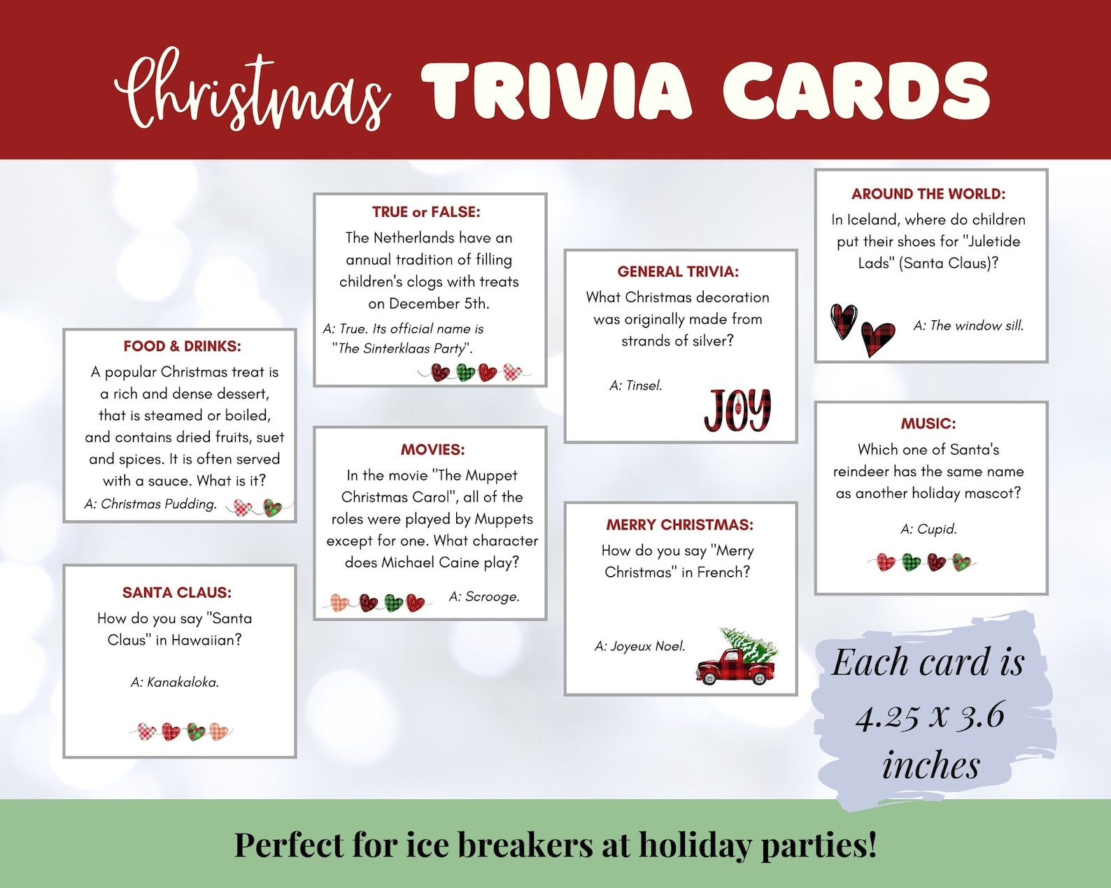 Christmas Trivia Cards for Christmas Party Games, Family Reunion Games ...