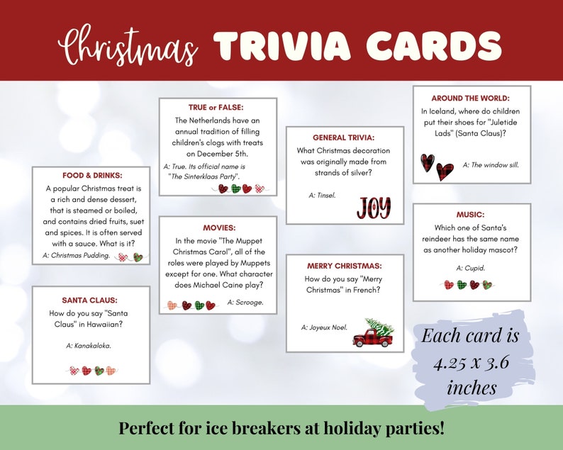 Christmas Trivia Cards for Christmas Party Games, Family Reunion Games ...