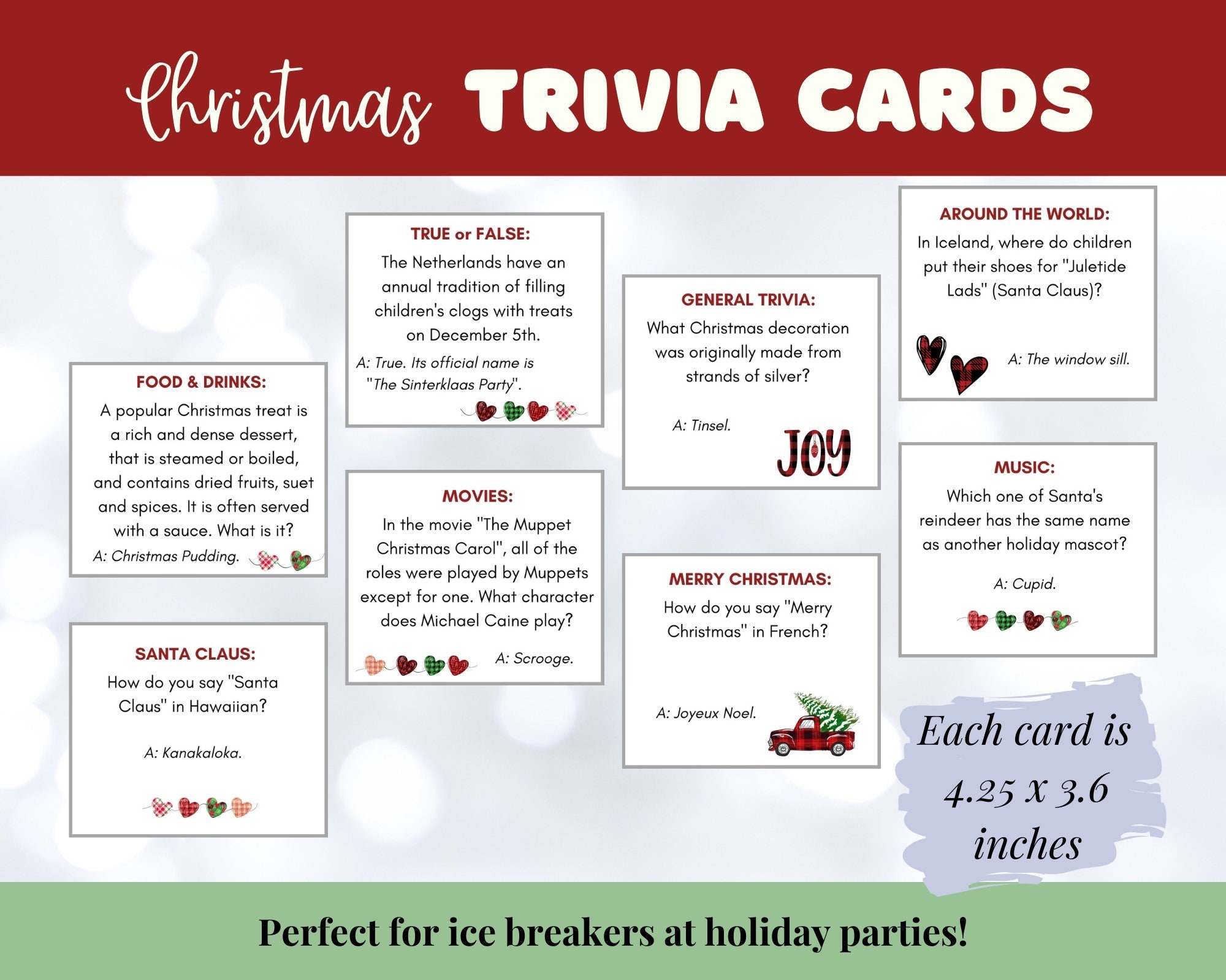 Christmas Trivia Cards for Christmas Party Games, Family Reunion Games ...