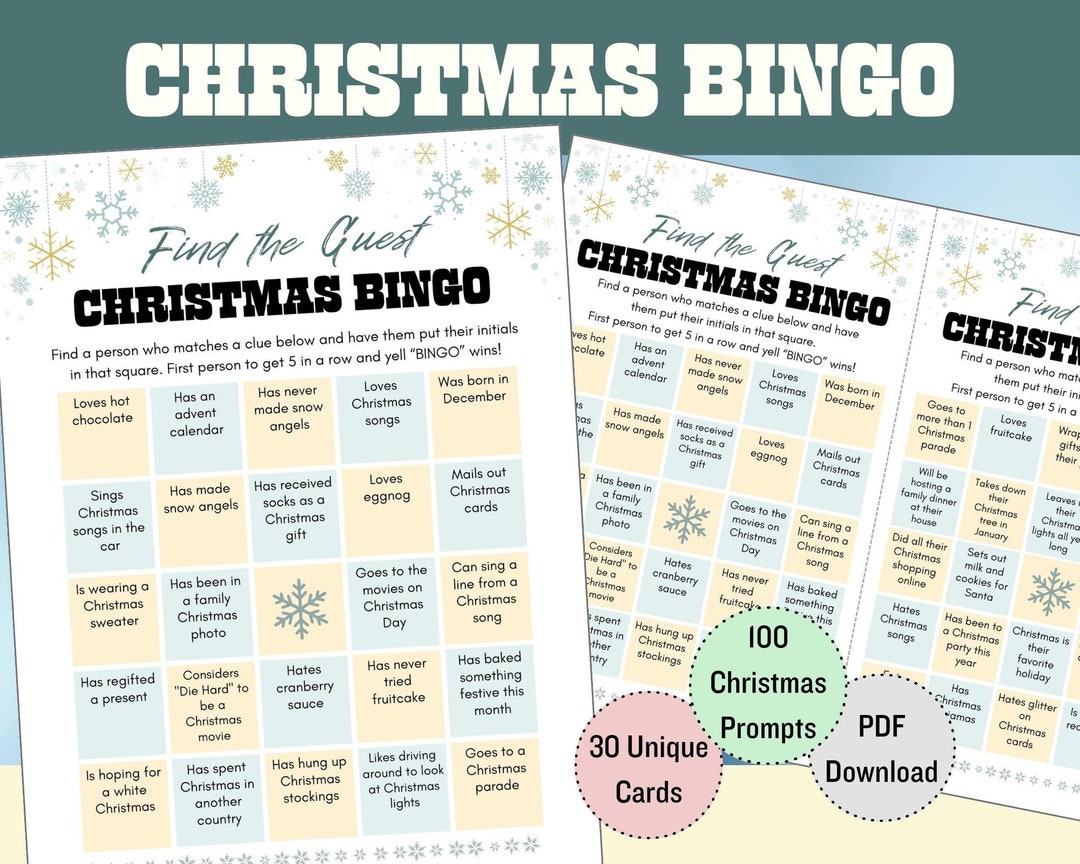 Printable Christmas Bingo With 30 Unique Cards, Find the Guest Bingo ...