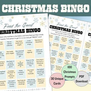 Printable Christmas Bingo With 30 Unique Cards, Find the Guest Bingo ...