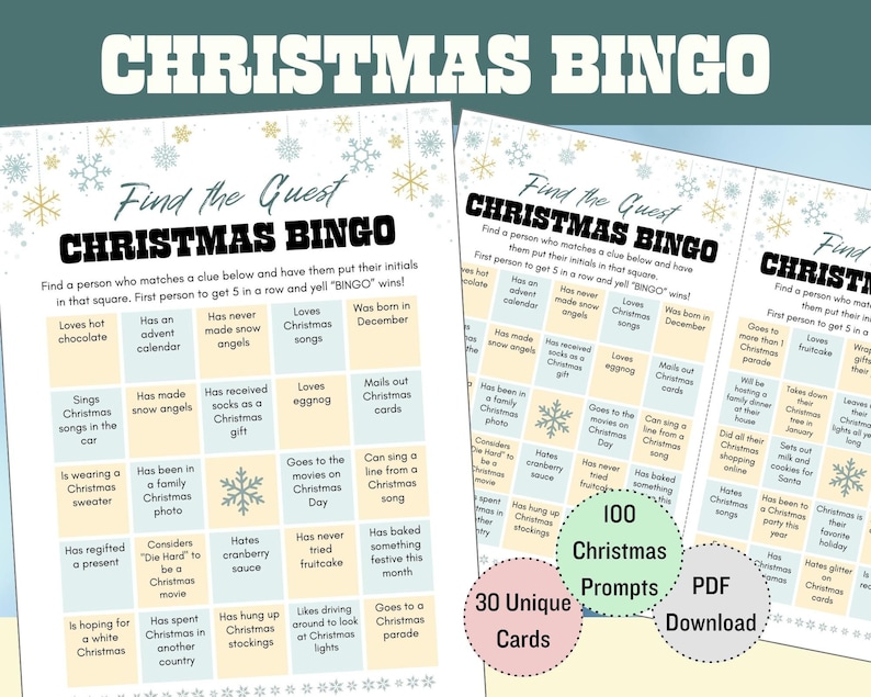Printable Christmas Bingo With 30 Unique Cards, Find the Guest Bingo ...