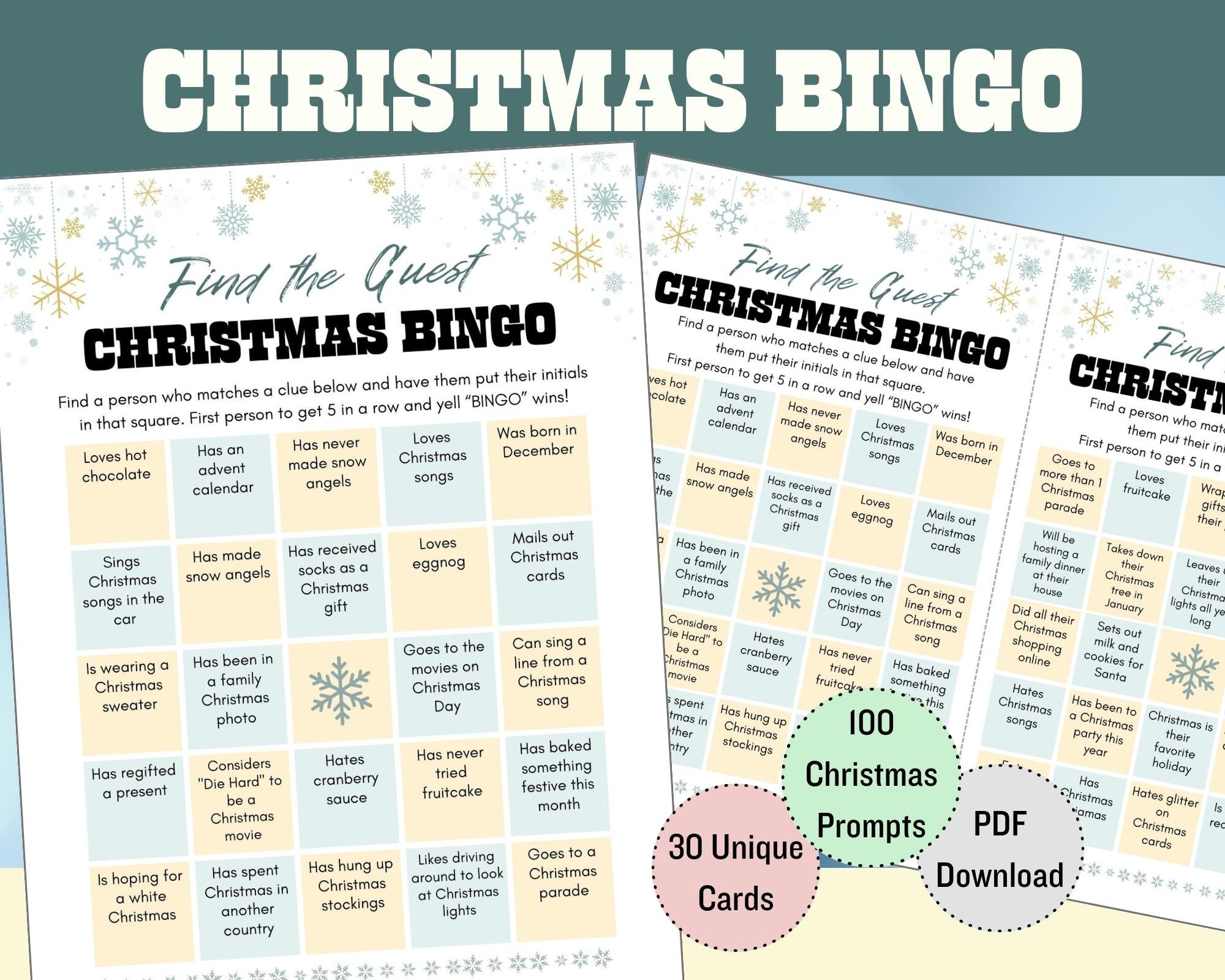Printable Christmas Bingo With 30 Unique Cards, Find the Guest Bingo ...