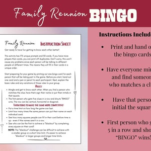 Family Reunion Bingo, Find the Guest Bingo, Team Building Games, Ice ...