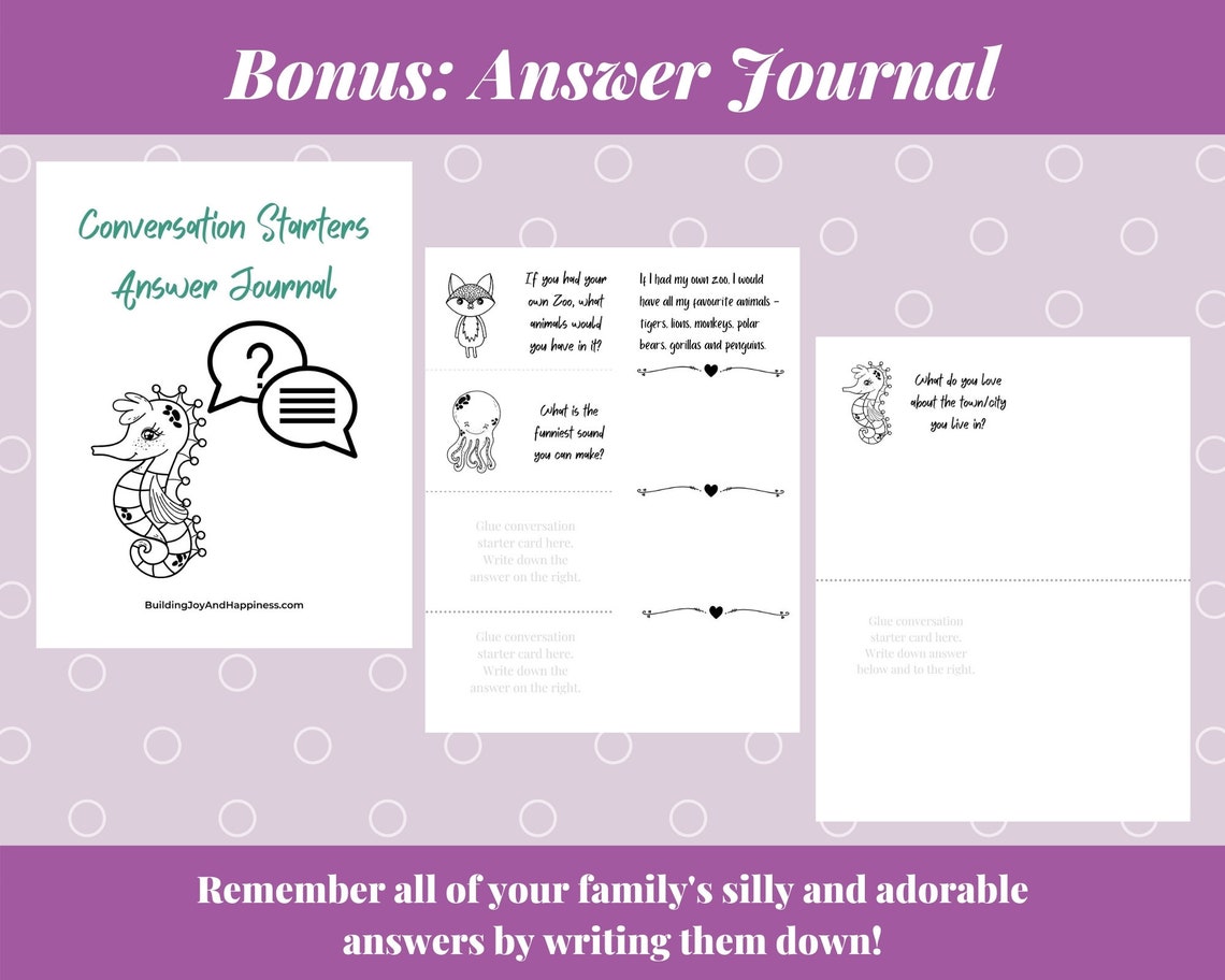 102 Conversation Starter Cards for Kids With Animal Theme - Etsy