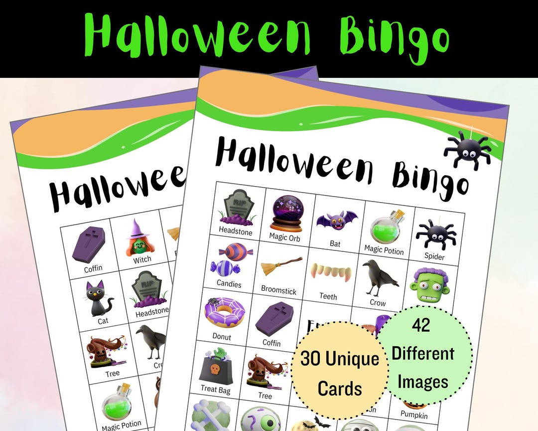 Halloween Bingo, 30 Unique Fall Bingo Cards, 3D Scary Characters for a ...