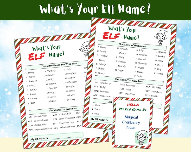 Christmas What's Your Elf Name Game, Printable Elf Name Tags, Holiday ...