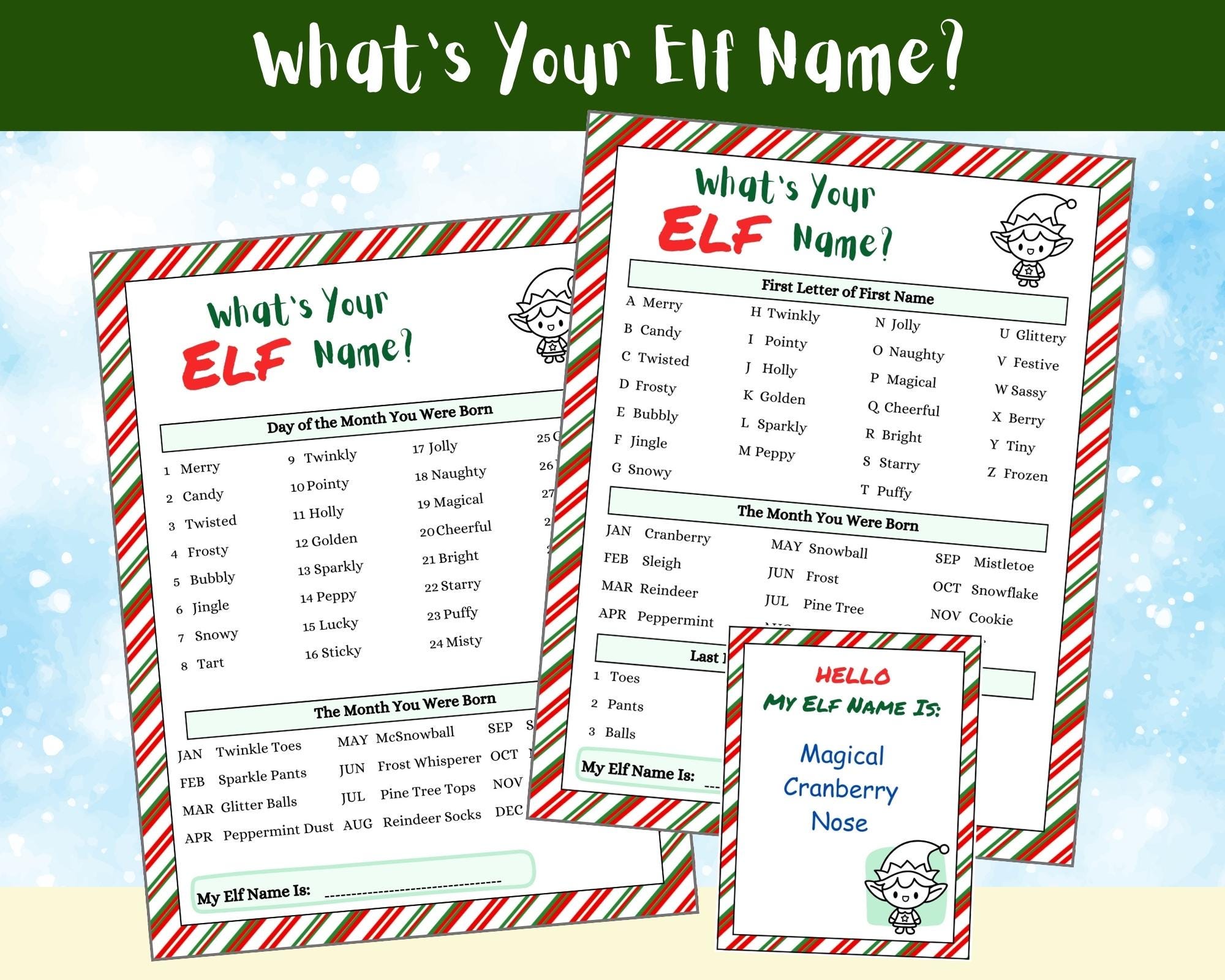 Christmas What's Your Elf Name Game, Printable Elf Name Tags, Holiday ...