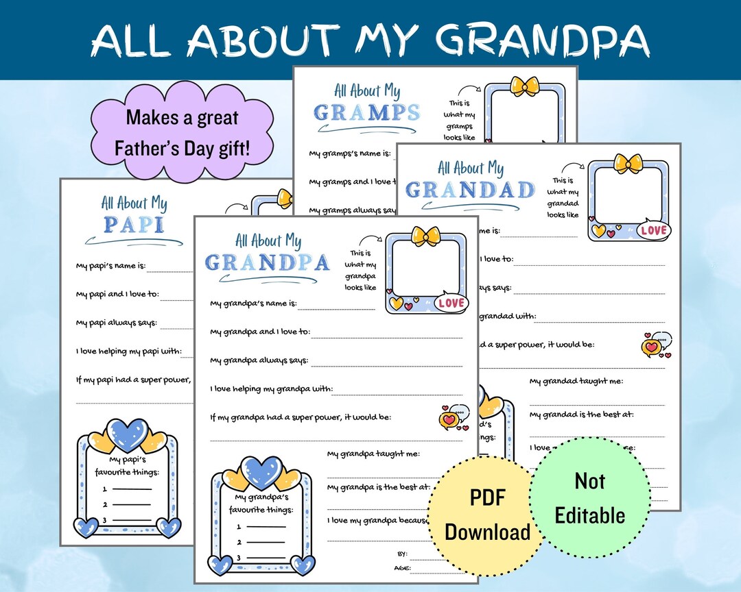All About My Grandpa Worksheet, Grandpa Printable, Sentimental Gift Dad ...