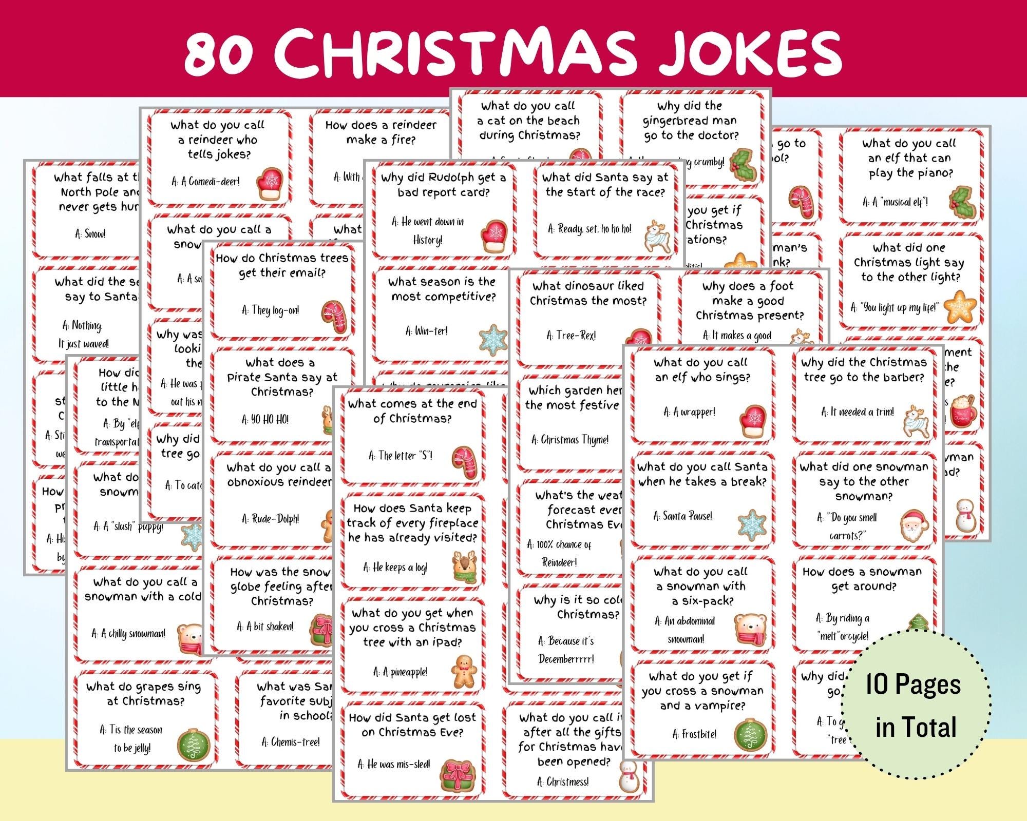 80 Christmas Jokes With Candy Cane Border, Elf Jokes Printable ...