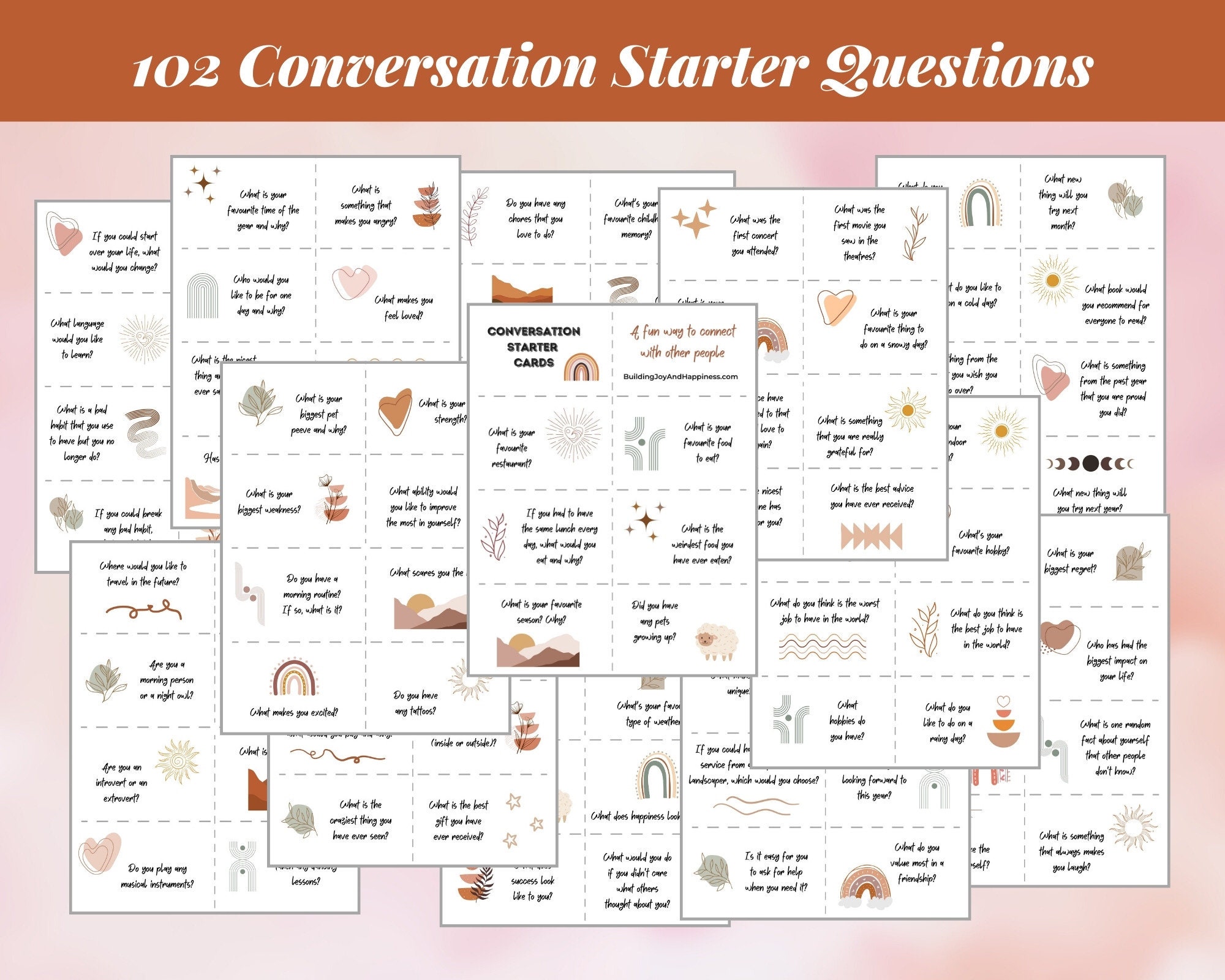 102 Conversation Cards in a Boho Design, Ice Breaker Games, Team ...