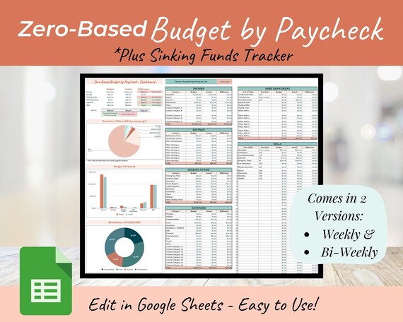 Zero Based Budget by Paycheck With Sinking Funds Spreadsheet - Etsy