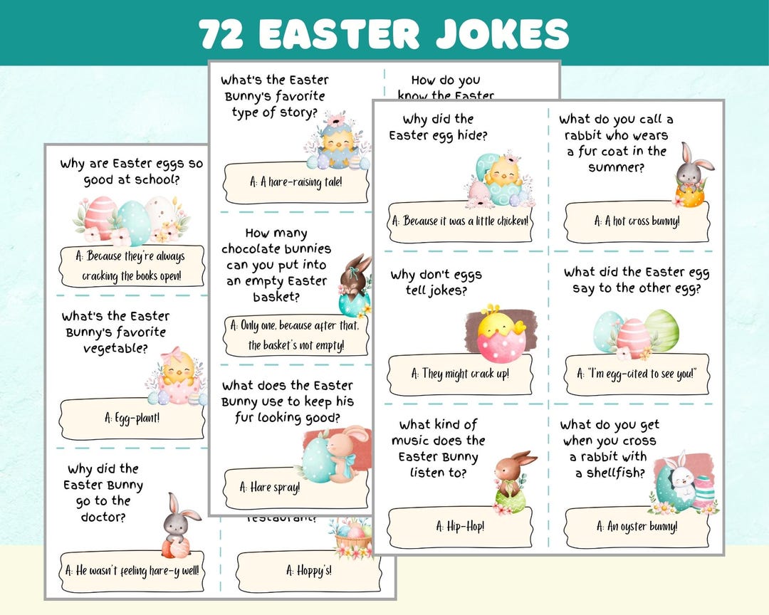 72 Easter Joke Cards, Use Them in Easter Egg Hunts or as Easter Basket ...