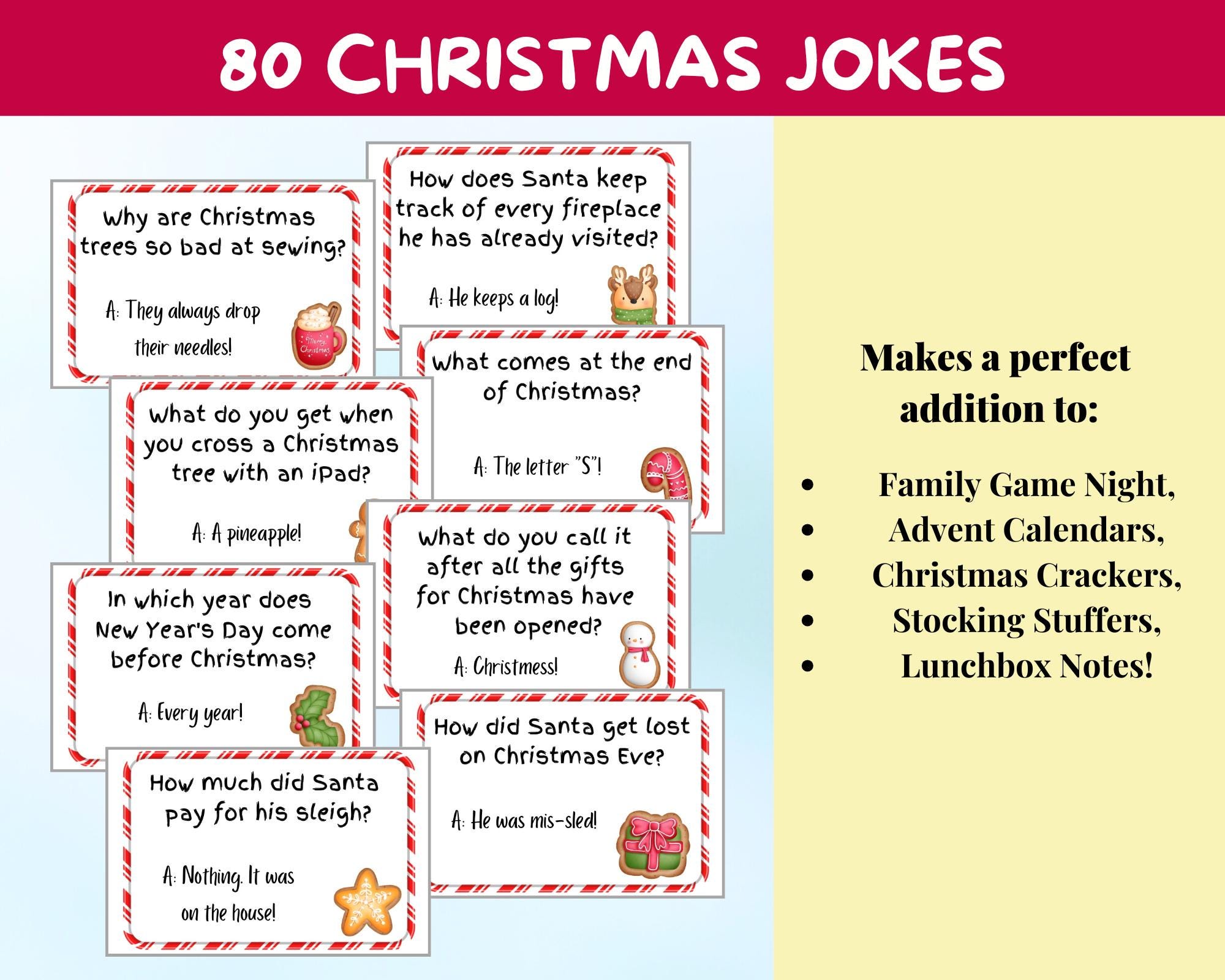 80 Christmas Jokes With Candy Cane Border, Elf Jokes Printable ...