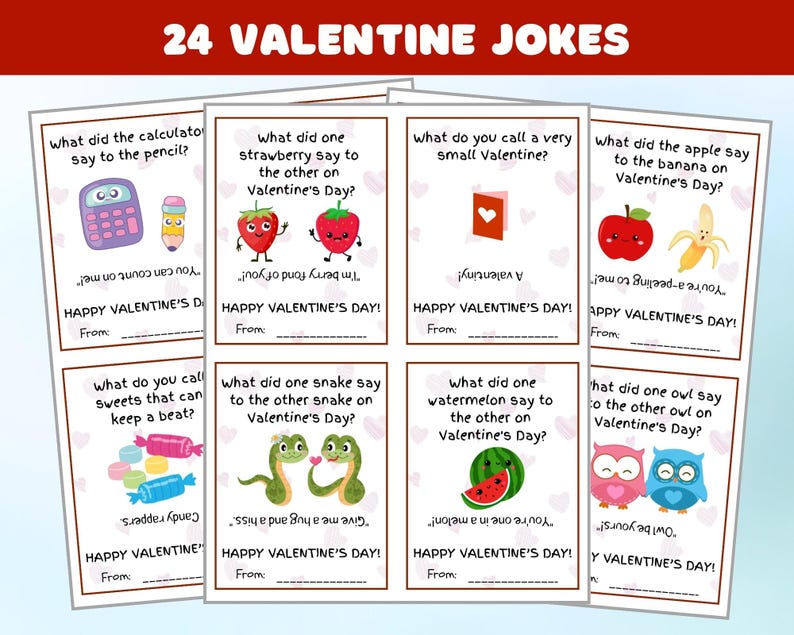24 Valentine Jokes for Kids, Valentine's Day Cards, Preschool Valentine ...