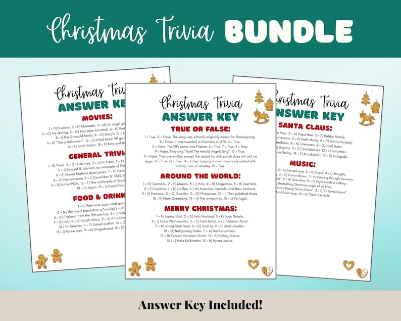 Christmas Trivia for Christmas Party Games, Family Reunion Games ...