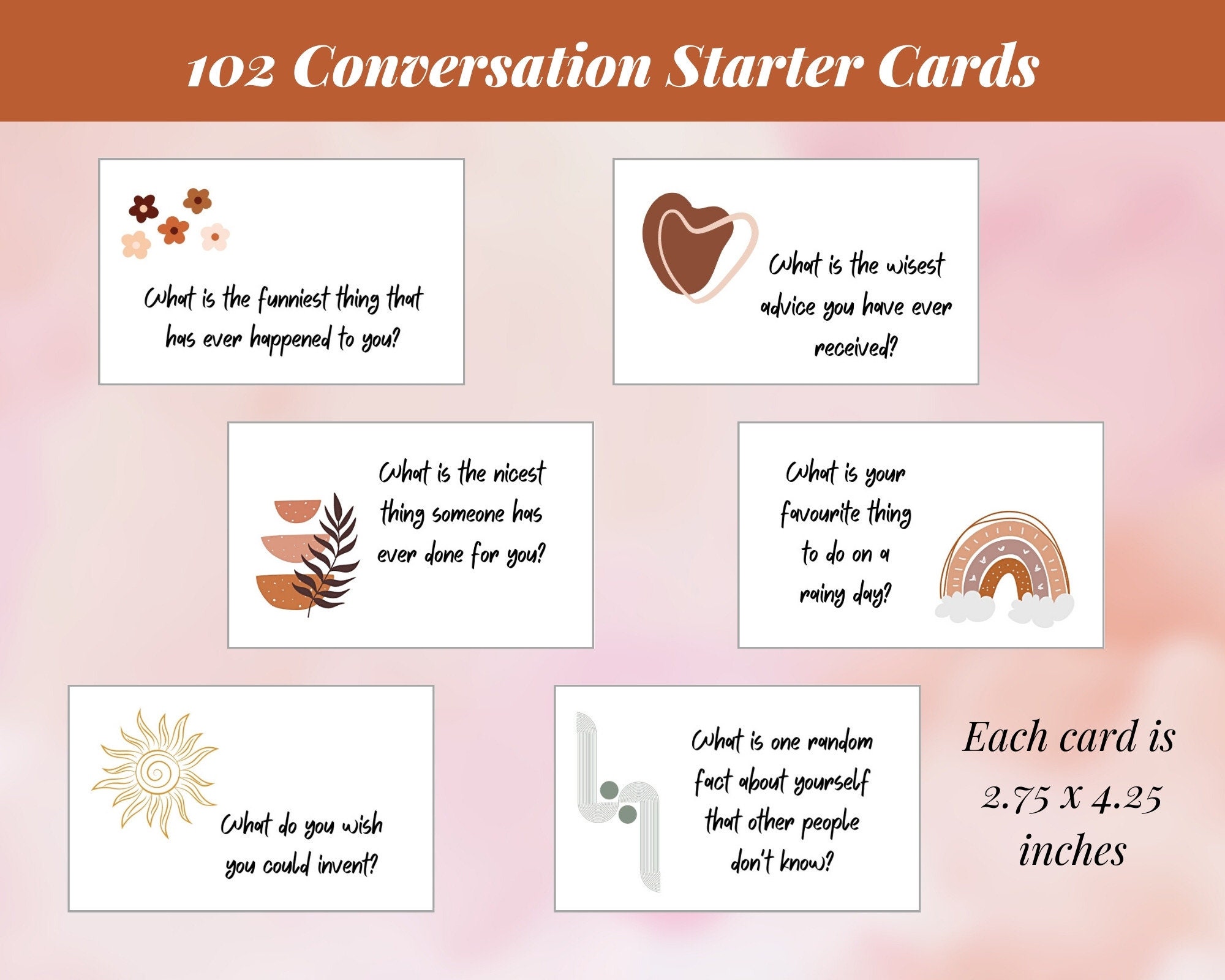 102 Conversation Cards in a Boho Design, Ice Breaker Games, Team ...