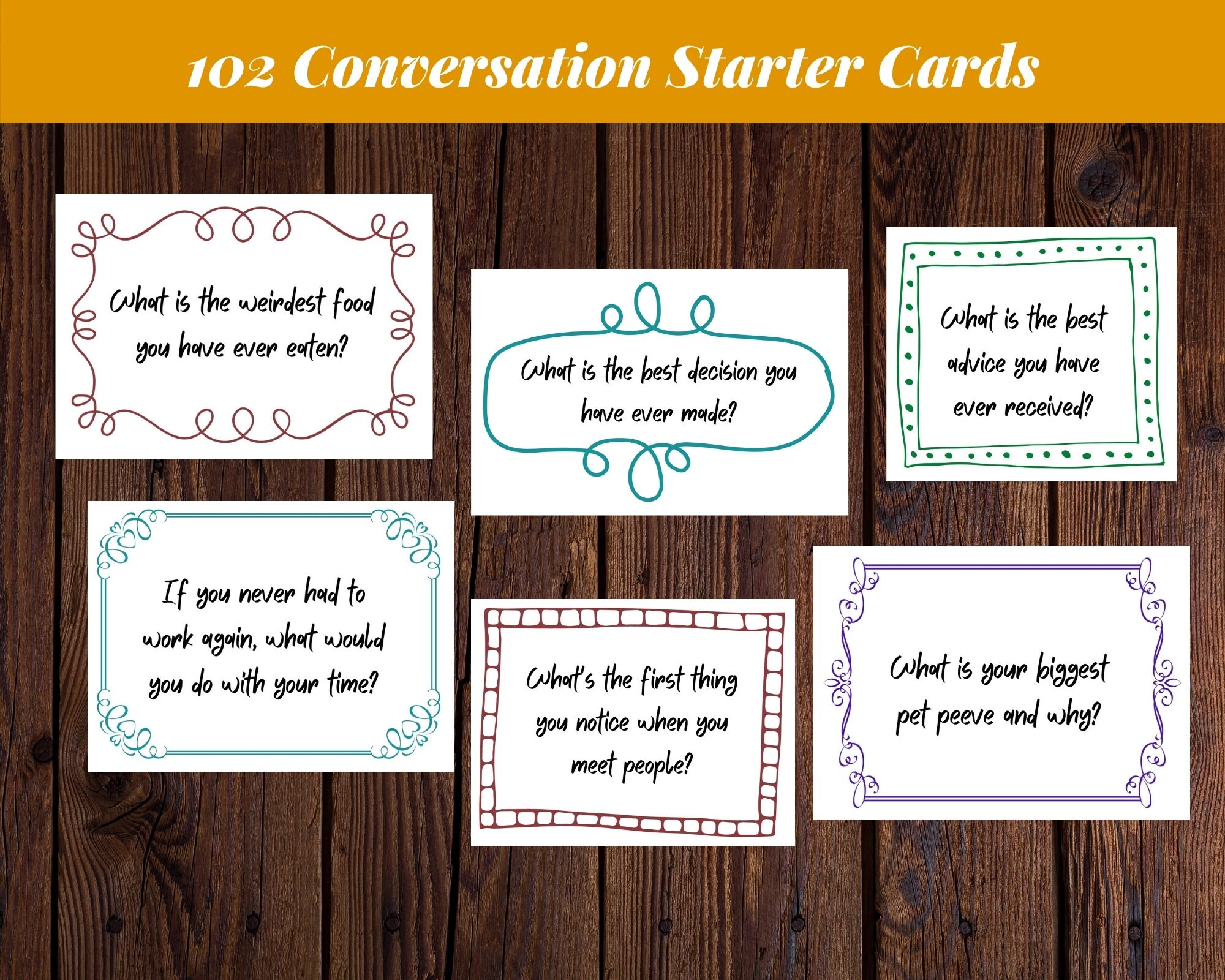102 Conversation Starter Cards With Journal, Date Night Cards ...