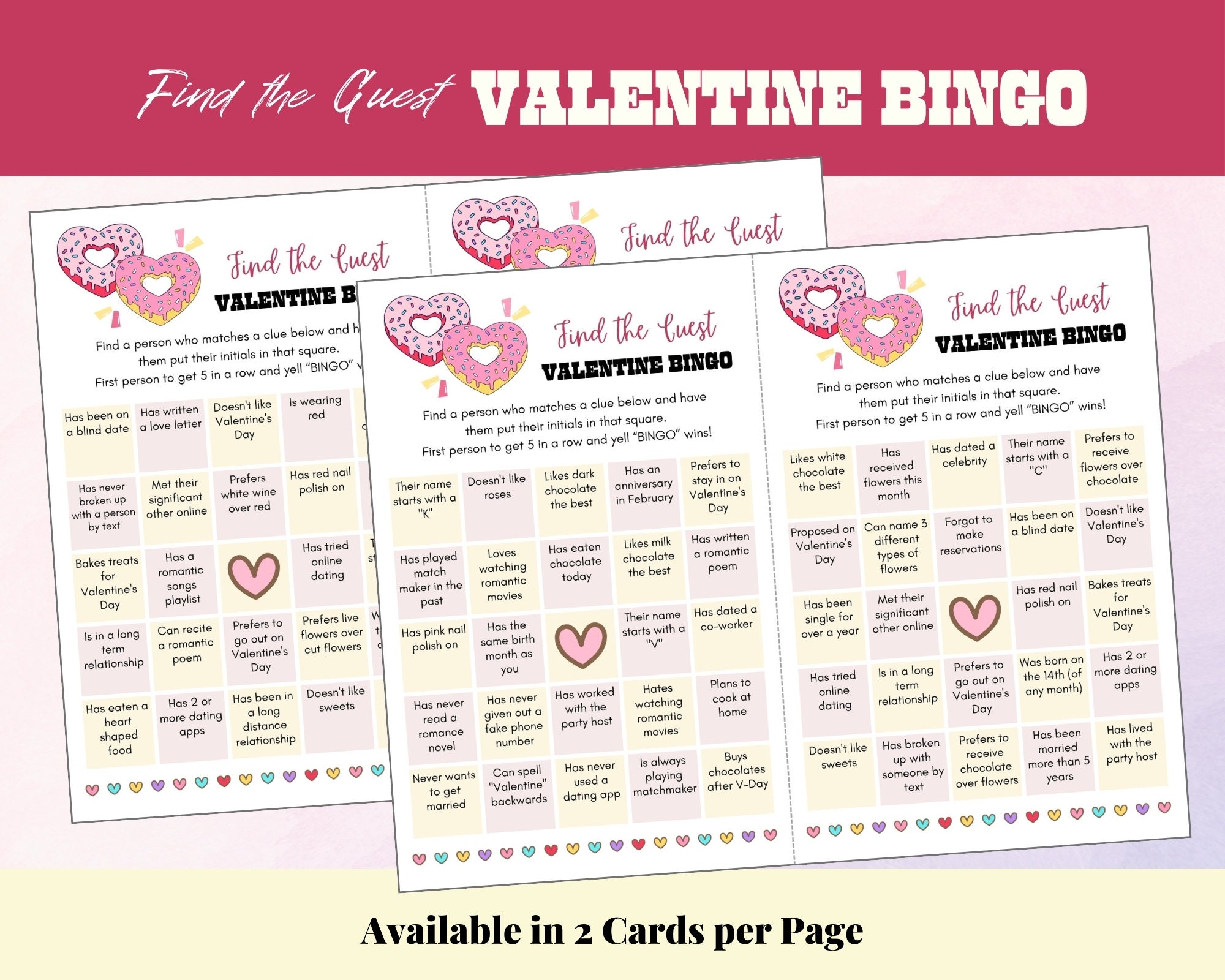 Valentines Bingo With 30 Unique Cards, Valentines Party Games, Find the ...