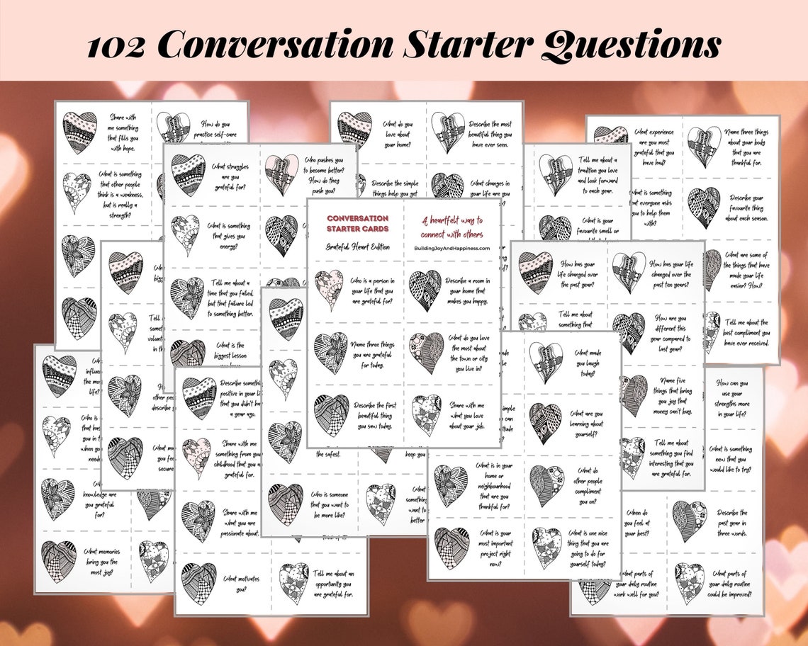 102 Gratitude Conversation Starter Cards, Gratitude Journal Prompts ...