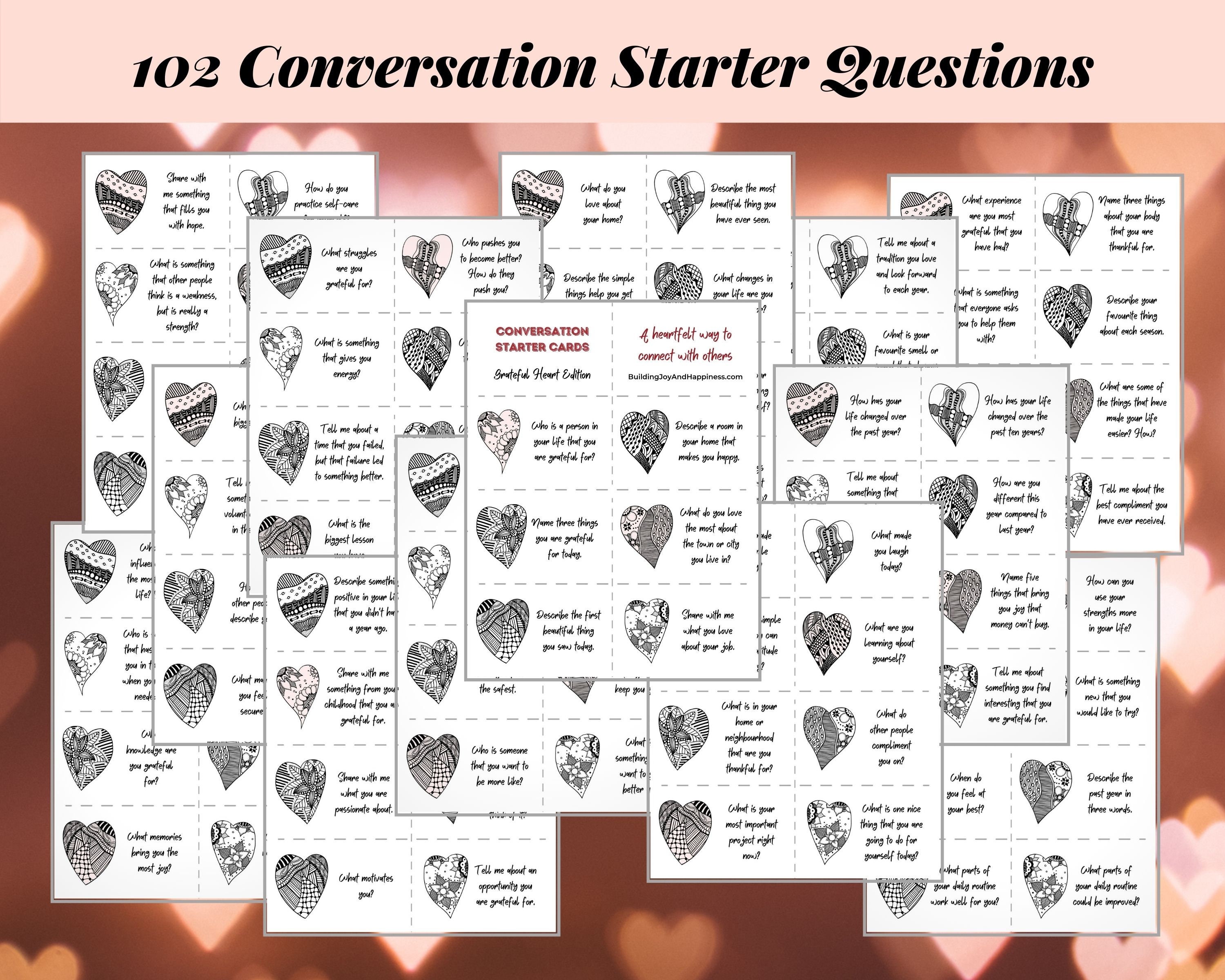 102 Gratitude Conversation Starter Cards, Gratitude Journal Prompts ...