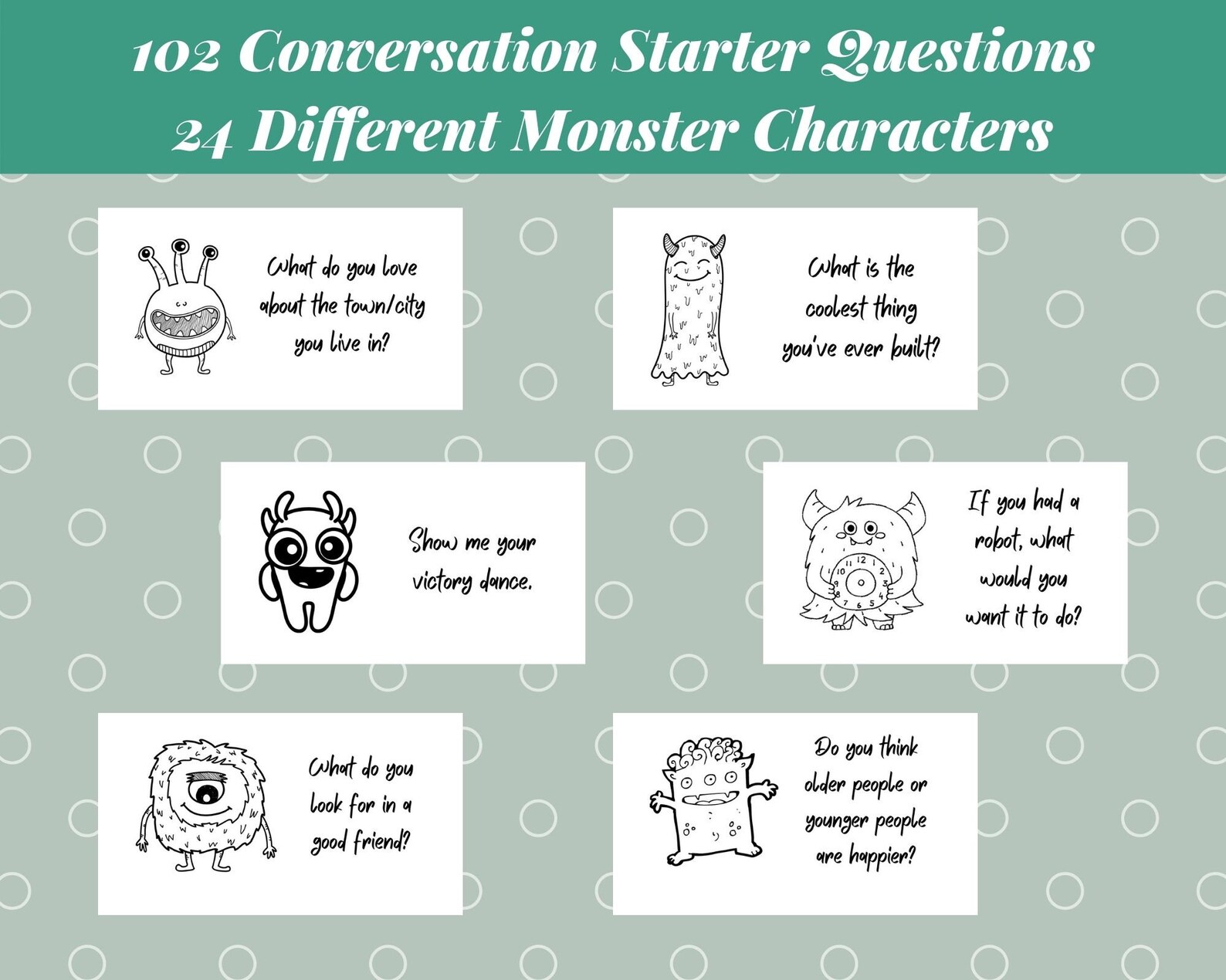 102 Conversation Starter Cards for Kids, Printable Conversation Cards ...