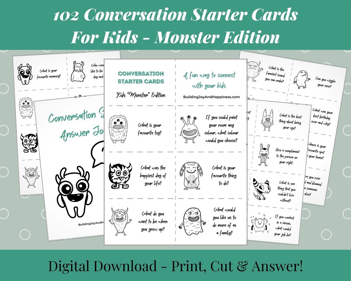 102 Conversation Starter Cards for Kids Printable - Etsy