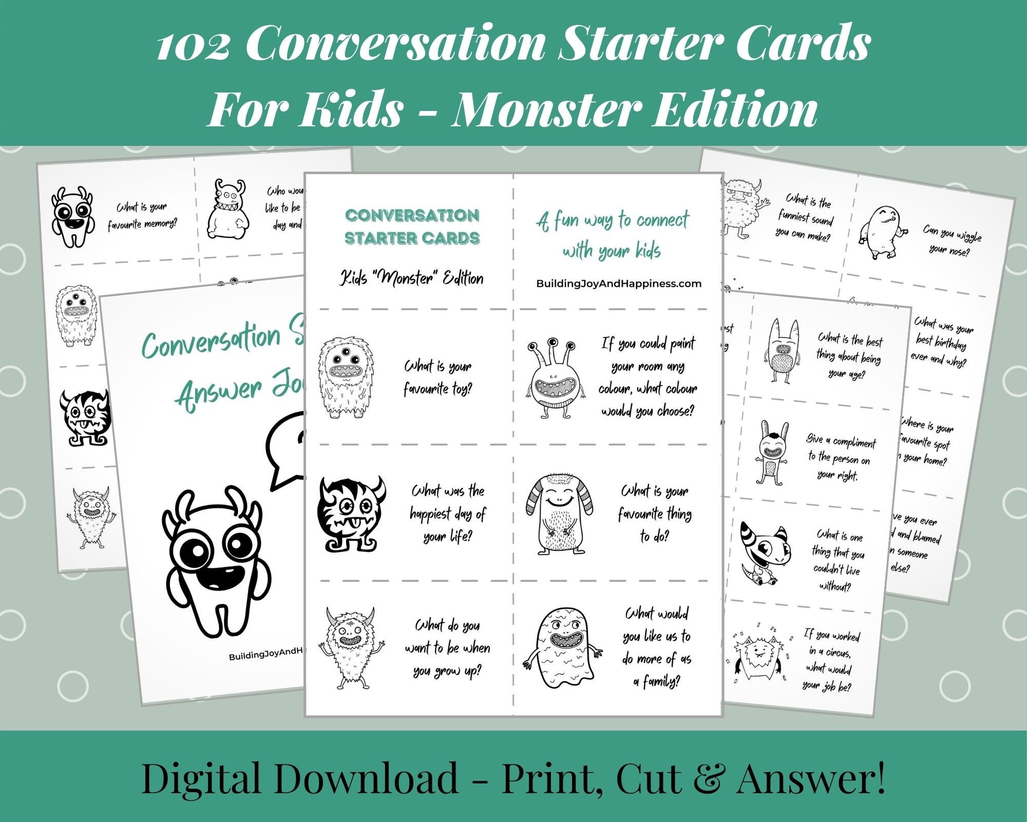 102 Conversation Starter Cards for Kids, Printable Conversation Cards ...