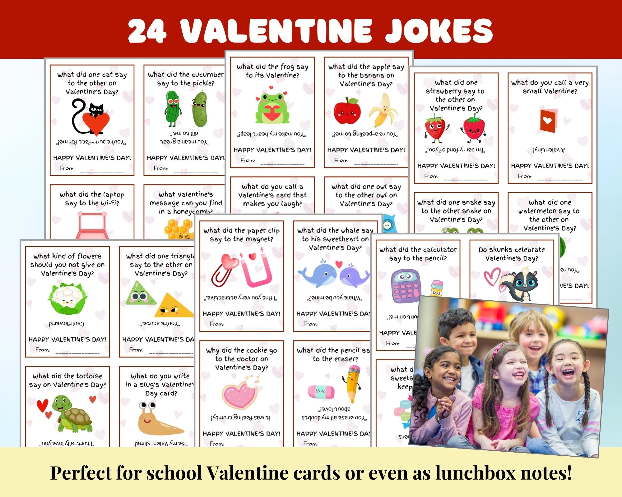 24 Valentine Jokes for Kids, Valentine's Day Cards, Preschool Valentine ...