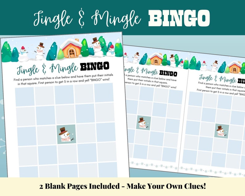 Jingle and Mingle Bingo With Playful Snowmen, Find the Guest Bingo ...