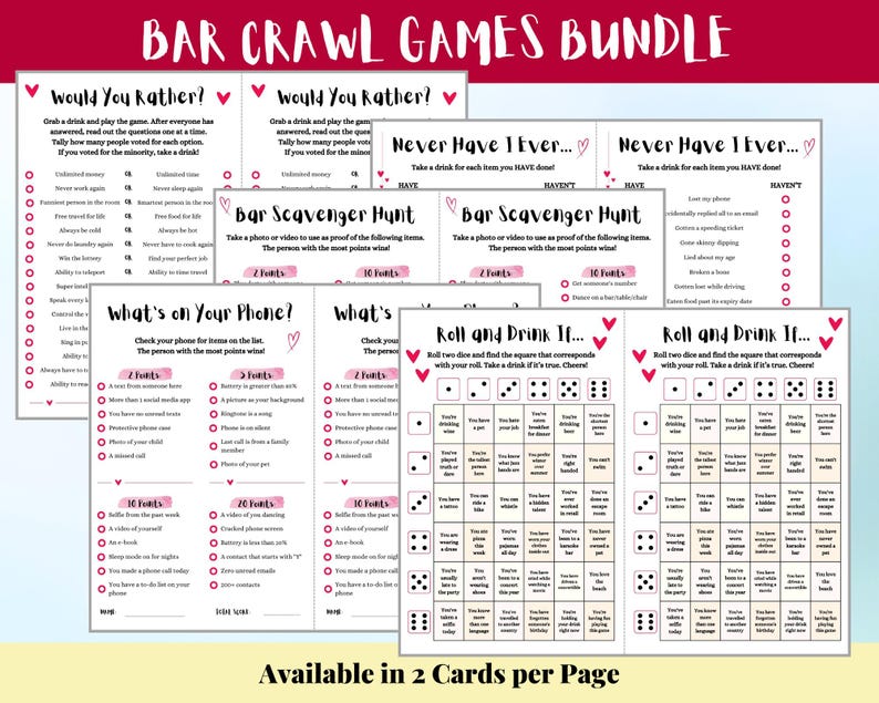 Ultimate Bar Crawl Games Bundle, 5 Bar Hopping Games Including Bar ...