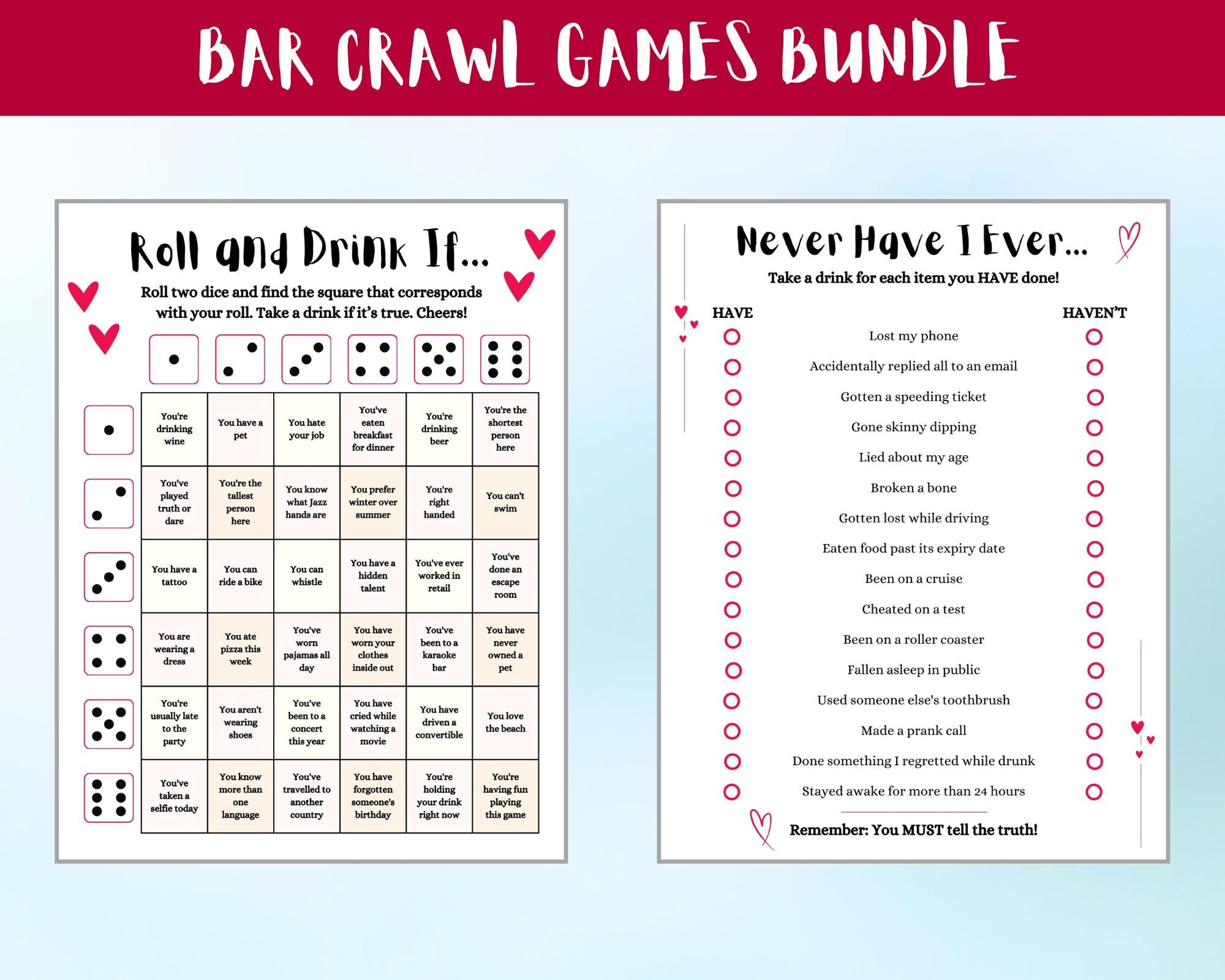 Ultimate Bar Crawl Games Bundle, 5 Bar Hopping Games Including Bar ...