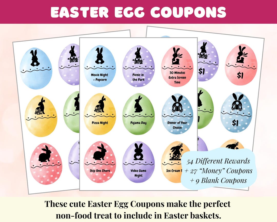 Printable Easter Egg Coupons, Easter Egg Tokens, Easter Egg Fillers and ...