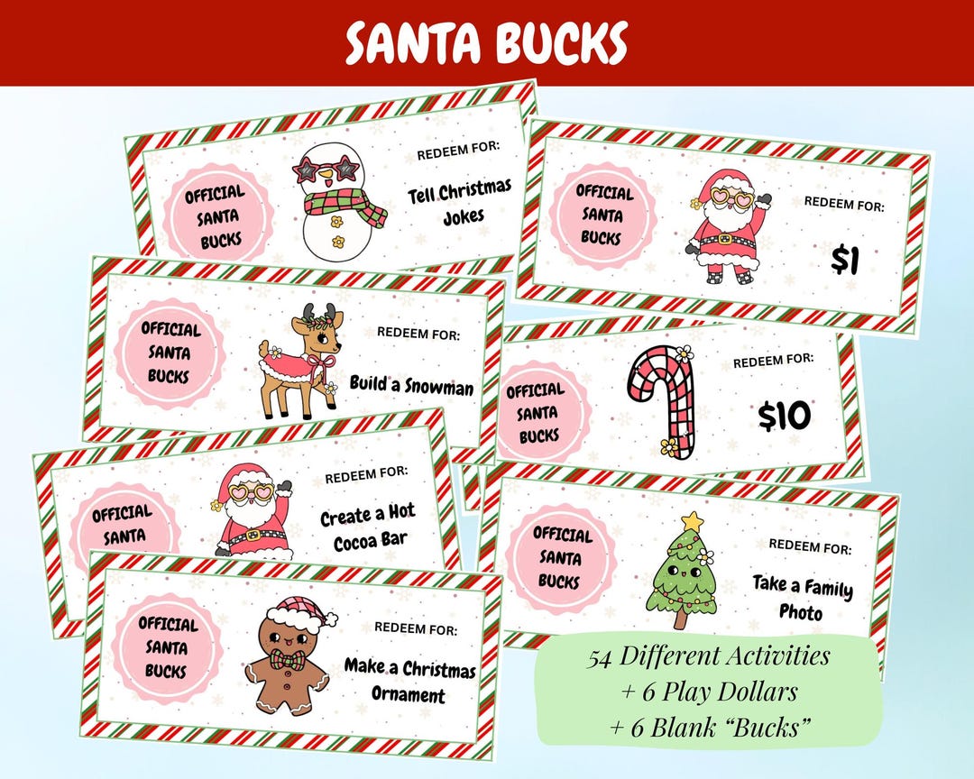 Santa Bucks, Printable North Pole Cash, Kids Christmas Stocking Filler ...