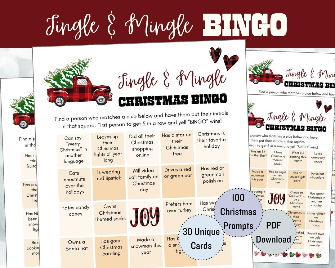 Jingle and Mingle Bingo With a Holiday Plaid Theme, Find the Guest ...