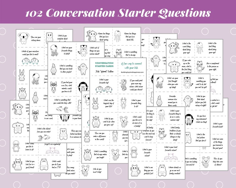 102 Conversation Starter Cards for Kids With Animal Theme, Printable ...