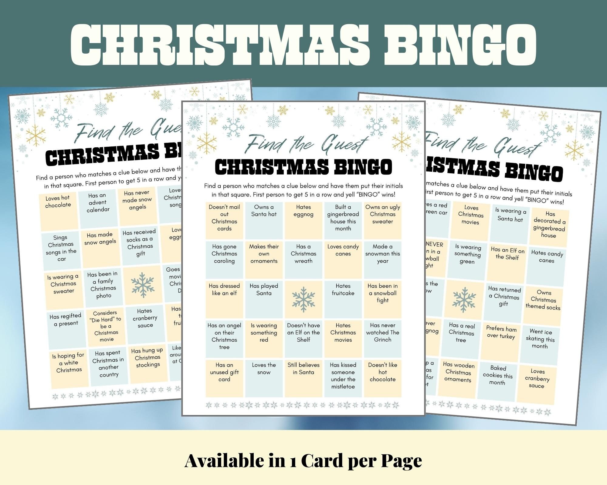 Printable Christmas Bingo With 30 Unique Cards, Find the Guest Bingo ...