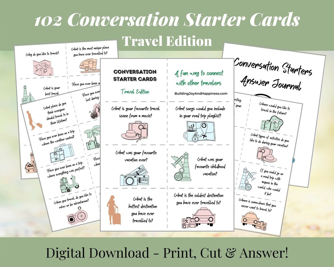 102 Travel Themed Conversation Starter Cards, Party Games, Vacation ...