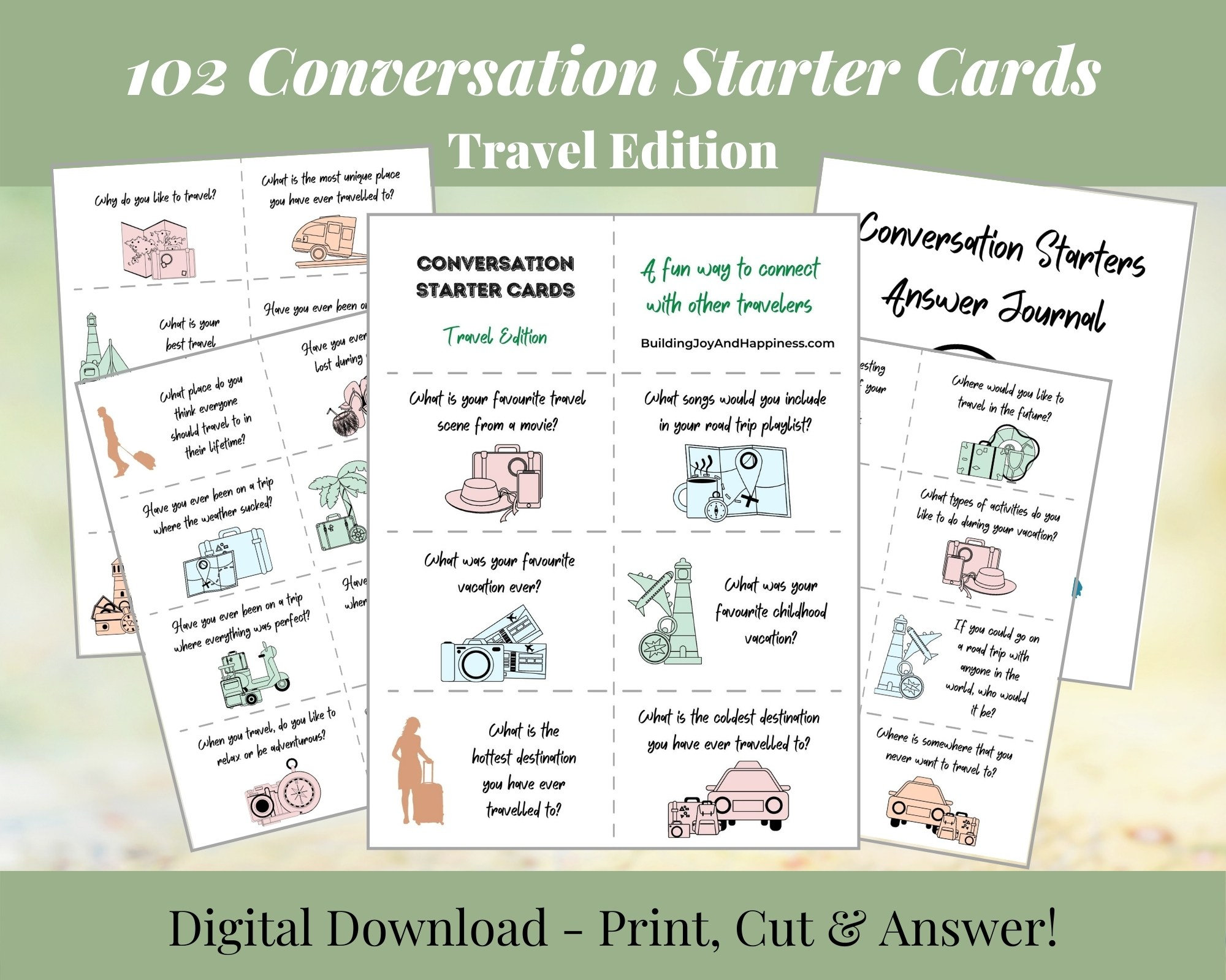 102 Travel Themed Conversation Starter Cards, Party Games, Vacation ...
